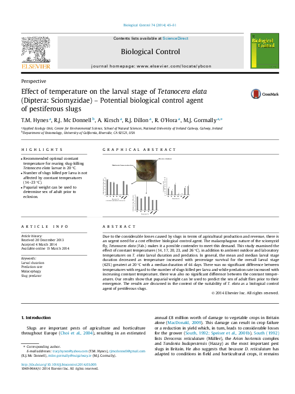 (PDF) Effect of temperature on the larval stage of Tetanocera elata ...