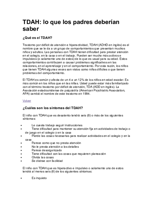 (DOC) TDAH: lo que los padres deberían saber ¿Qué es el TDAH