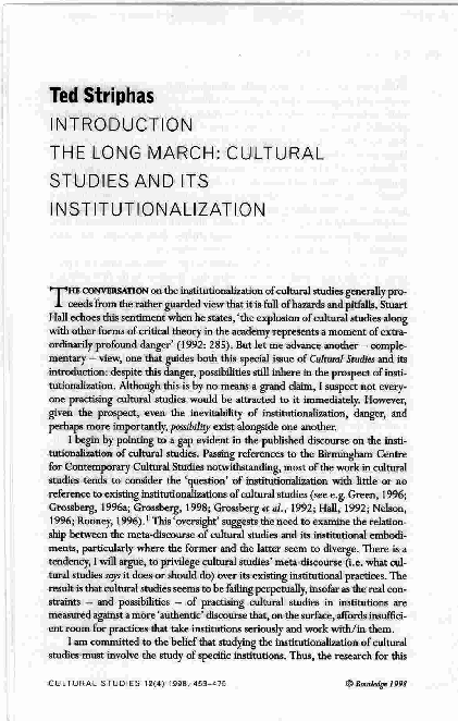 (PDF) The Long March: Cultural Studies and its Institutionalization
