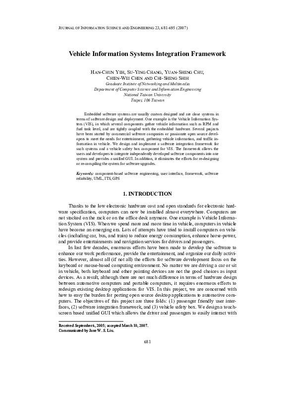 (PDF) Vehicle Information Systems Integration Framework
