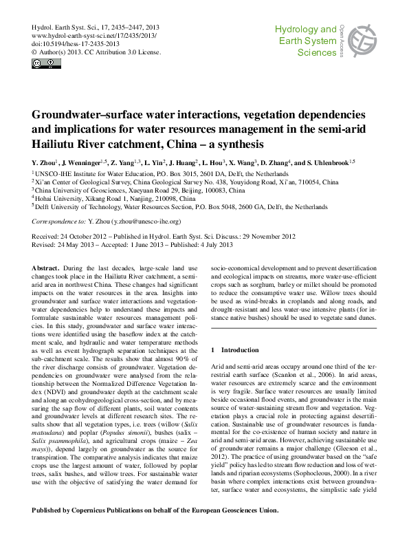 (PDF) Groundwater–surface water interactions, vegetation dependencies and implications for water ...