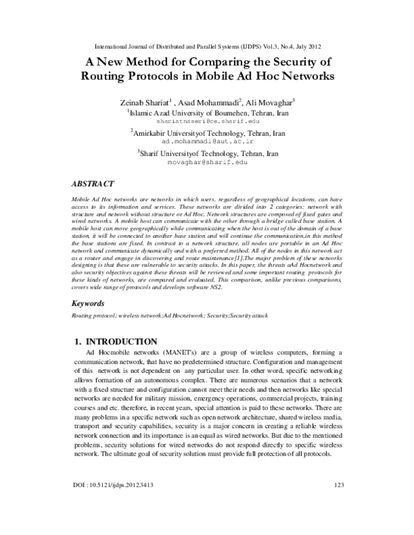 Pdf A New Method For Comparing The Security Of Routing Protocols In Mobile Ad Hoc Networks
