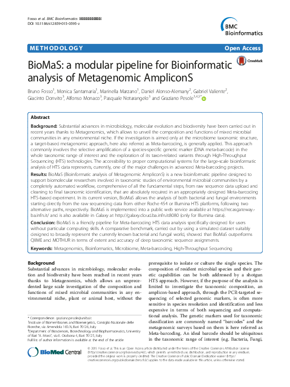 (PDF) BioMaS: a modular pipeline for Bioinformatic analysis of Metagenomic ampliconS