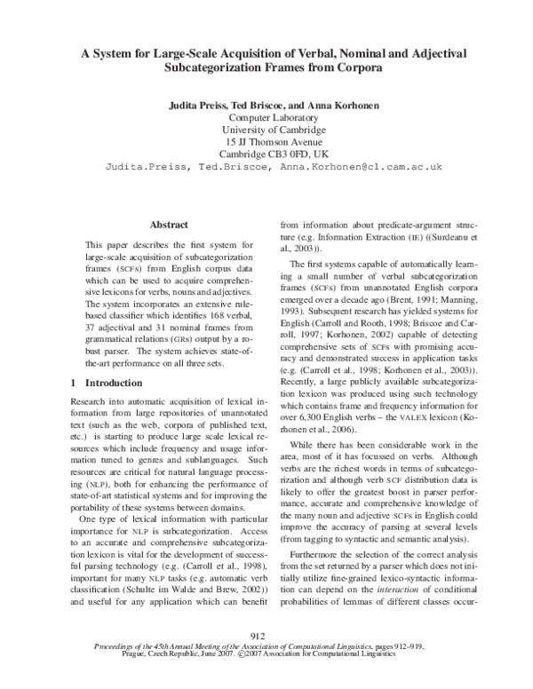 (PDF) A System for Large-Scale Acquisition of Verbal, Nominal and ...