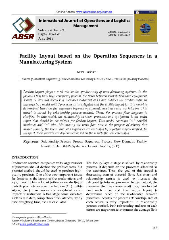 (PDF) Facility Layout based on the Operation Sequences in a ...