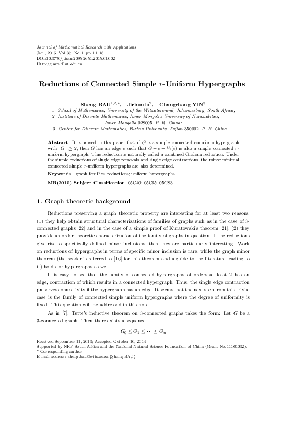 Pdf Reductions Of Connected Simple R Uniform Hypergraphs