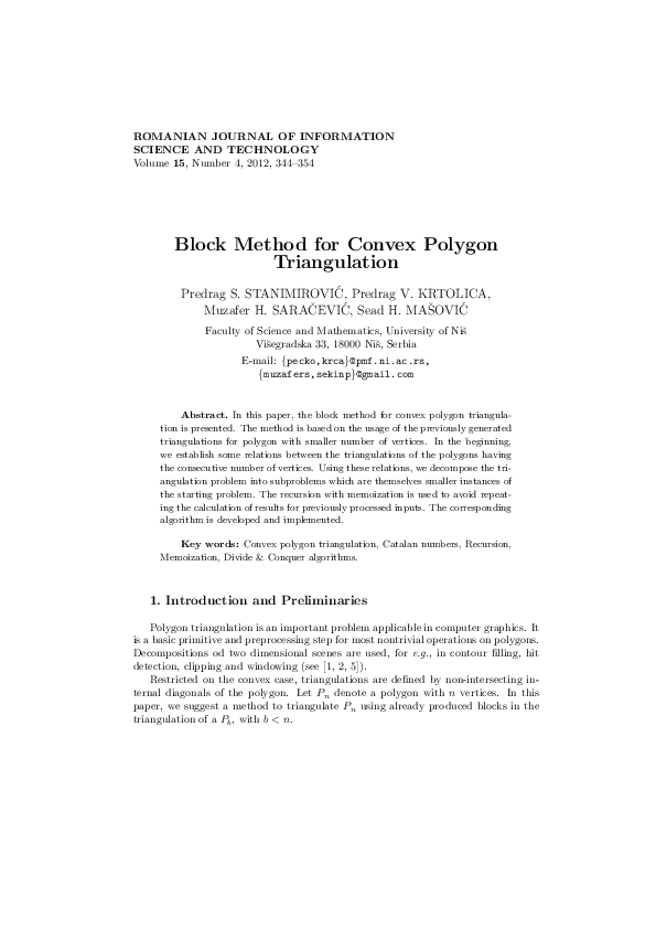 (PDF) Block Method for Convex Polygon Triangulation