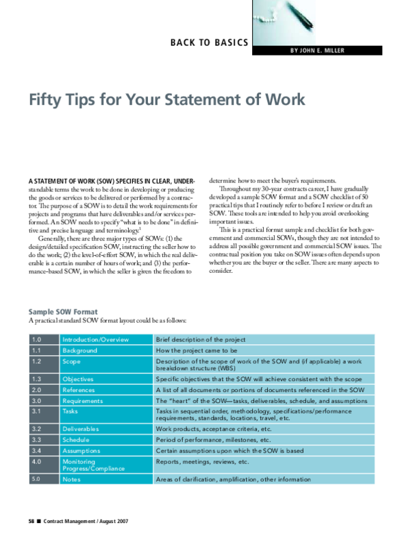 (PDF) Fifty Tips for Your Statement of Work