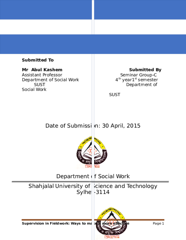 (DOC) Supervision in Fieldwork Ways to make it more effective