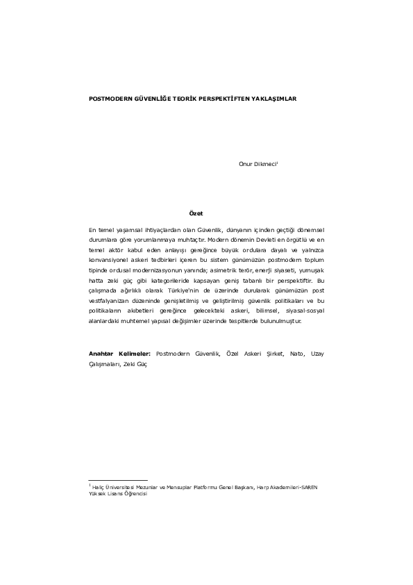 (DOC) Postmodern Güvenliğe Teorik Perspektiften Yaklaşımlar
