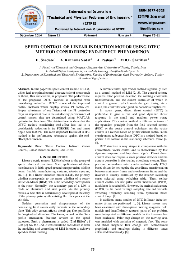 Pdf Speed Control Of Linear Induction Motor Using Dtfc Method Considering End Effect Phenomenon