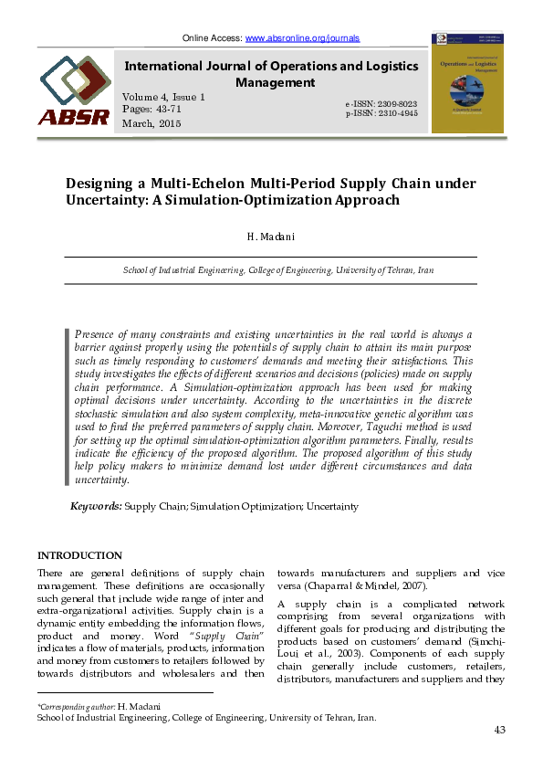 (PDF) Designing a Multi-Echelon Multi-Period Supply Chain under Uncertainty: A Simulation ...