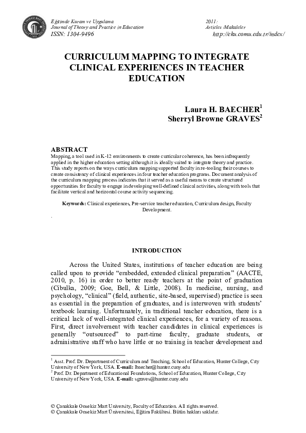 (PDF) Curriculum mapping to integrate clinical experiences in teacher ...