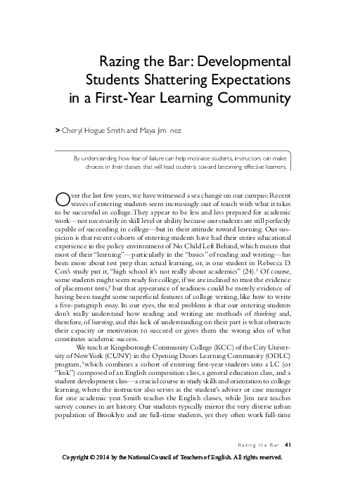 (PDF) Razing the Bar: Developmental Students Shattering Expectations in ...