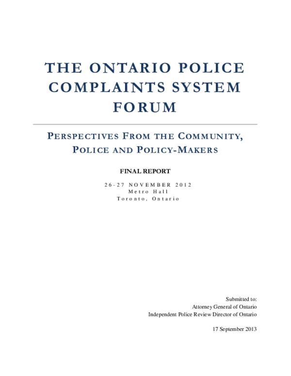 (PDF) The Ontario Police Complaints System Forum: Perspectives from the ...