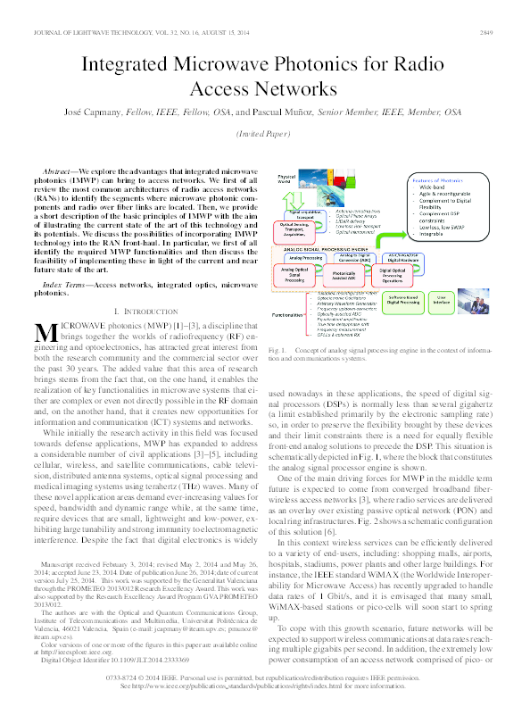 (PDF) Integrated Microwave Photonics for Radio Access Networks