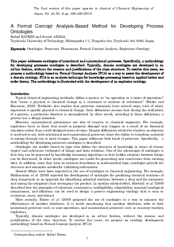 (PDF) A Formal Concept Analysis-Based Method for Developing Process Ontologies