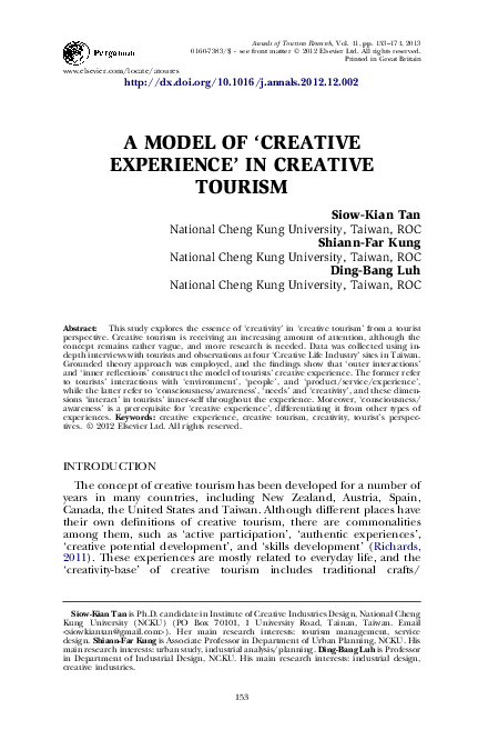 (PDF) A MODEL OF 'CREATIVE EXPERIENCE' IN CREATIVE TOURISM