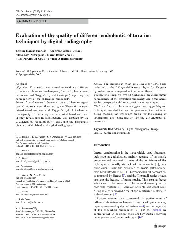 (PDF) Evaluation of the quality of different endodontic obturation ...