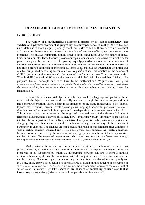 (PDF) REASONABLE EFFECTIVENESS OF MATHEMATICS | Basudeba Mishra ...