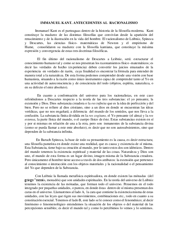 (PDF) IMMANUEL KANT. ANTECEDENTES AL RACIONALISMO