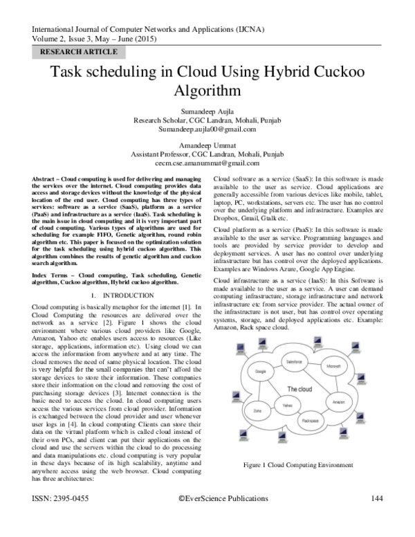 Pdf Hybrid Cuckoo Algorithm For Cloud Scheduling
