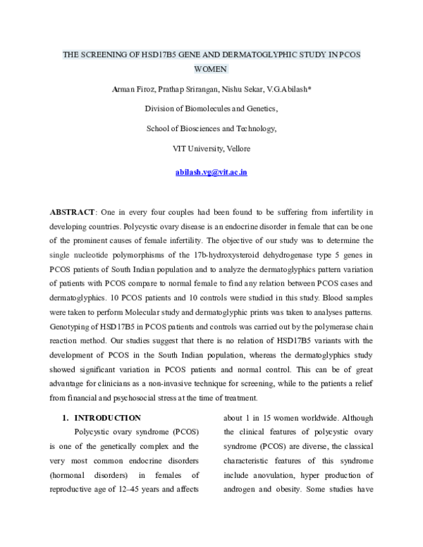 (DOC) THE SCREENING OF HSD17B5 GENE AND DERMATOGLYPHIC STUDY IN PCOS WOMEN