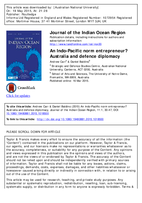 (PDF) An Indo-Pacific norm entrepreneur? Australia and defence diplomacy
