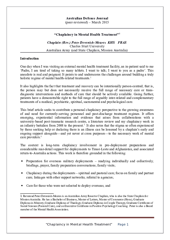 (DOC) Chaplaincy in Mental Health Treatment