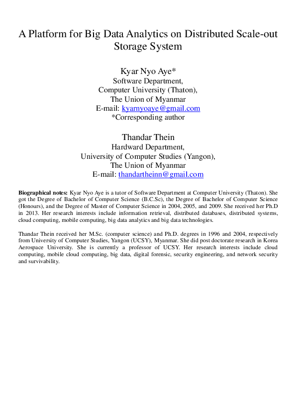Pdf A Platform For Big Data Analytics On Distributed Scale Out Storage System