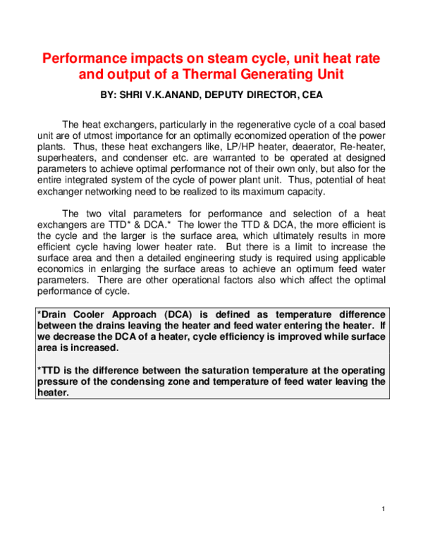 Pdf Performance Impacts On Steam Cycle Unit Heat Rate And Output Of A Thermal Generating Unit