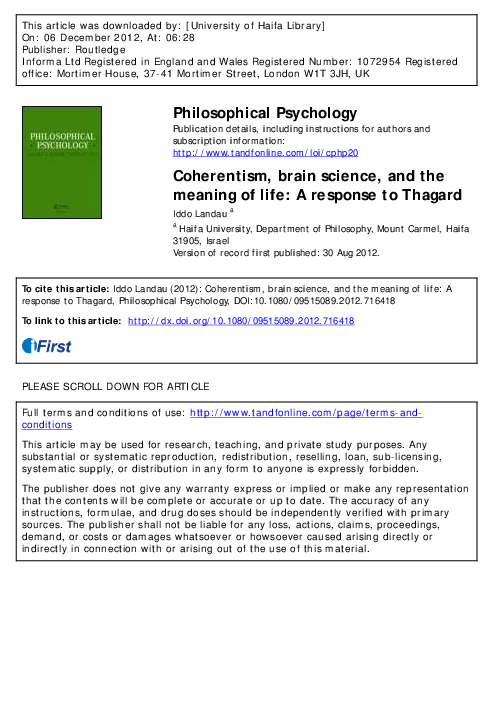 (PDF) Coherentism, Brain Science, and the Meaning of Life: A Response ...