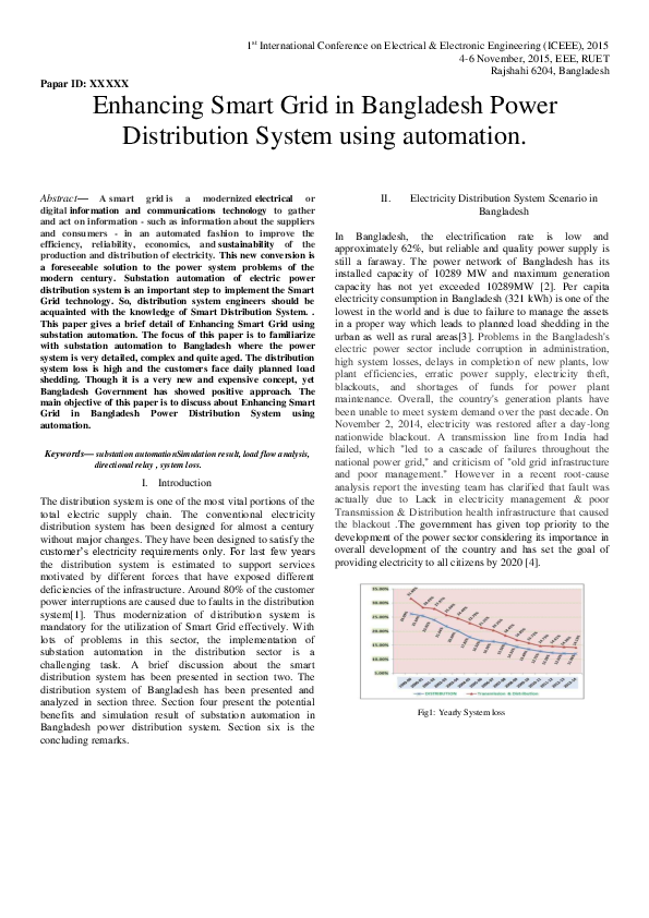 (PDF) Enhancing Smart Grid in Bangladesh Power Distribution System using automation