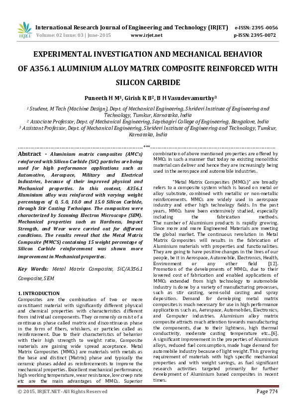 (PDF) IRJET-EXPERIMENTAL INVESTIGATION AND MECHANICAL BEHAVIOR OF A356.1 ALUMINIUM ALLOY MATRIX ...
