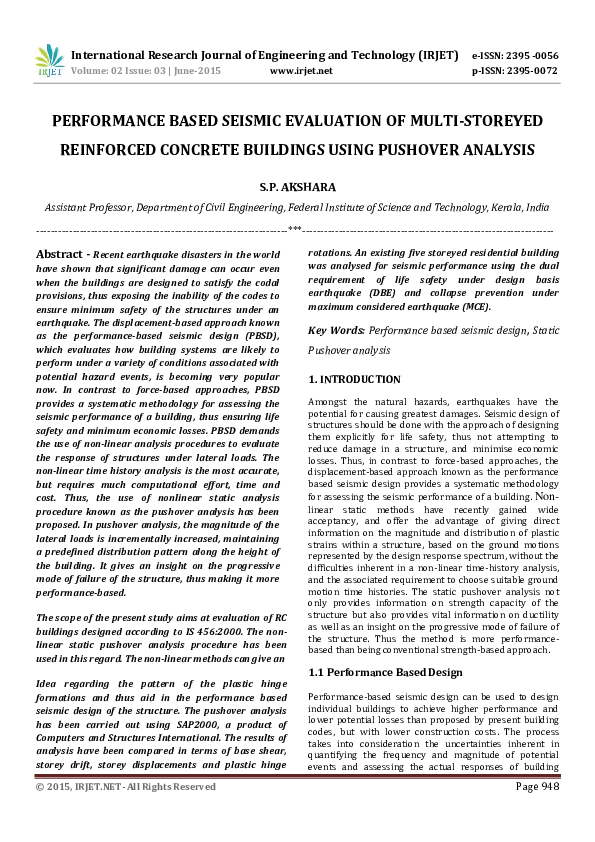 (PDF) IRJET-PERFORMANCE BASED SEISMIC EVALUATION OF MULTI-STOREYED REINFORCED CONCRETE BUILDINGS ...