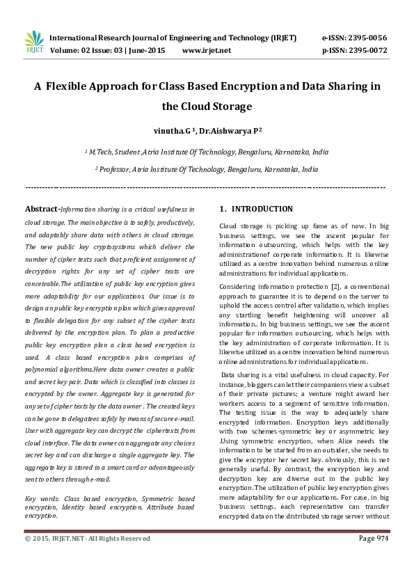 Pdf Irjet A Flexible Approach For Class Based Encryption And Data Sharing In The Cloud Storage