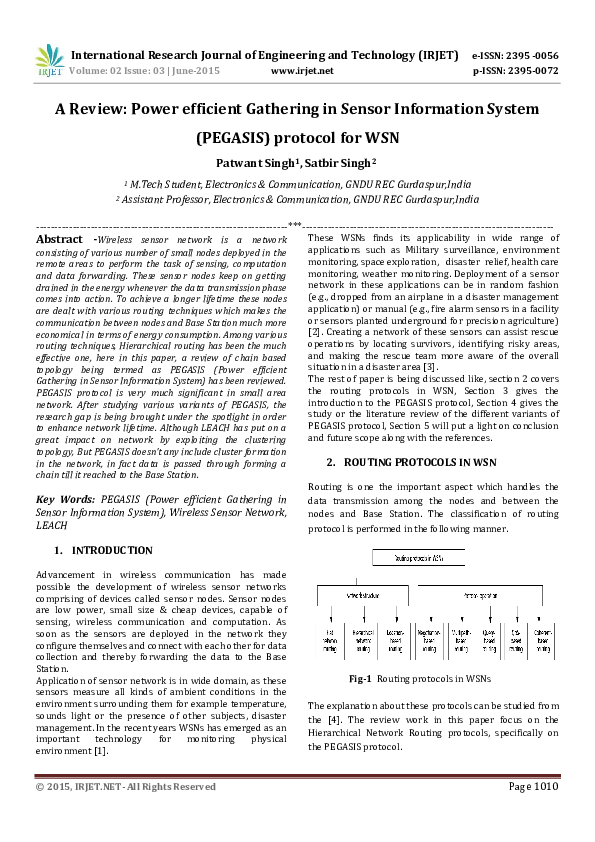 (PDF) IRJET-A Review: Power efficient Gathering in Sensor Information System (PEGASIS) protocol ...