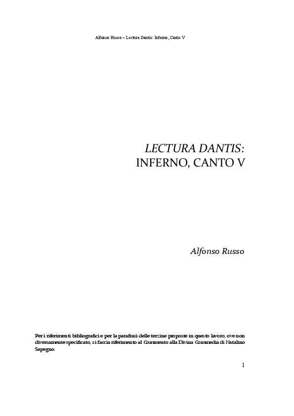 (PDF) Lectura Dantis: Inferno, Canto V.
