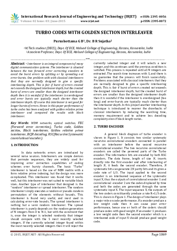 (PDF) IRJET-TURBO CODES WITH GOLDEN SECTION INTERLEAVER