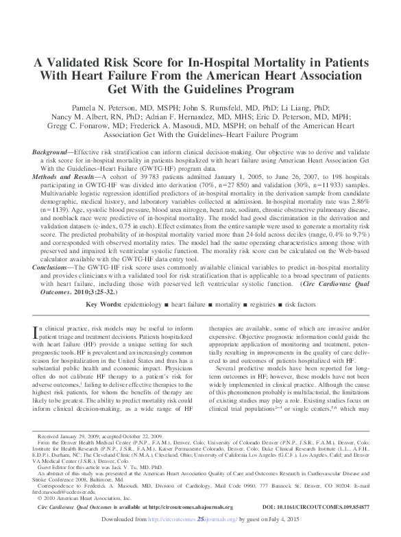 (PDF) A Validated Risk Score for In-Hospital Mortality in Patients With ...