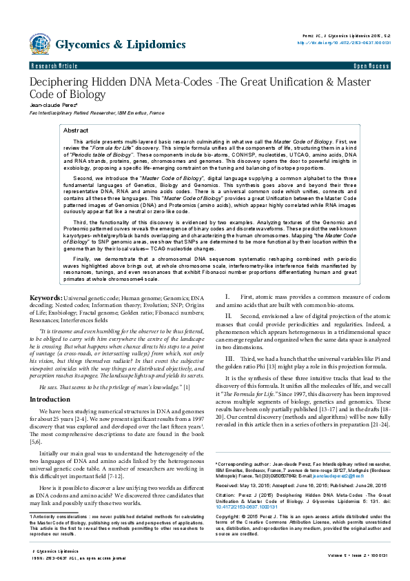(PDF) Deciphering Hidden DNA Meta-Codes -The Great Unification & Master ...