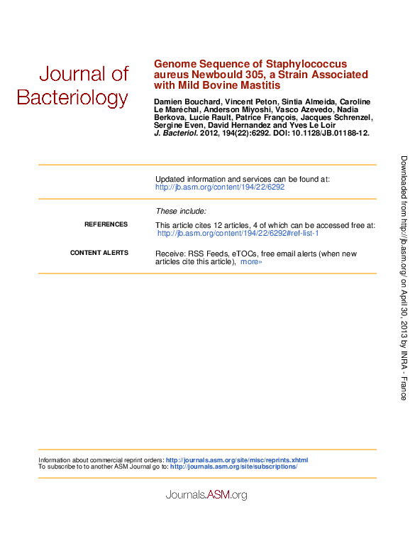 (PDF) Genome Sequence of Staphylococcus aureus Newbould 305, a Strain Associated with Mild ...