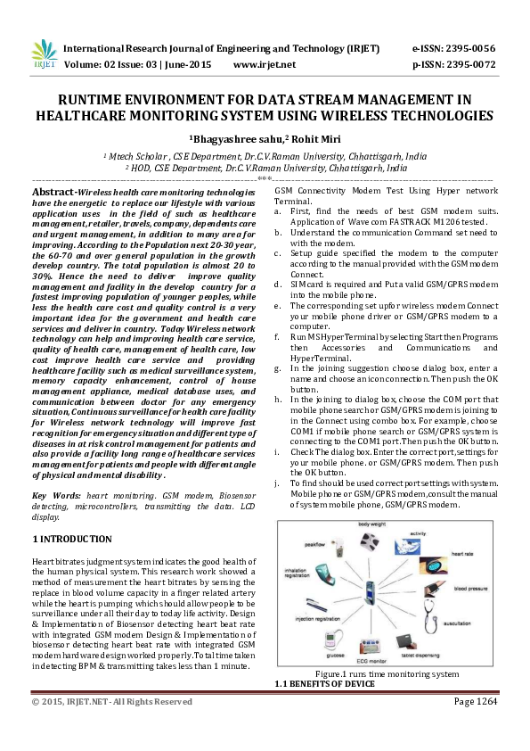 (PDF) IRJET- RUNTIME ENVIRONMENT FOR DATA STREAM MANAGEMENT IN HEALTHCARE MONITORING SYSTEM ...