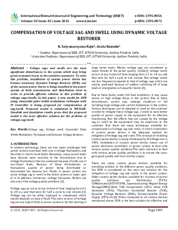 (PDF) IRJET-COMPENSATION OF VOLTAGE SAG AND SWELL USING DYNAMIC VOLTAGE RESTORER | IRJET Journal ...