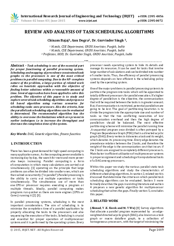 (PDF) IRJET-REVIEW AND ANALYSIS OF TASK SCHEDULING ALGORITHMS