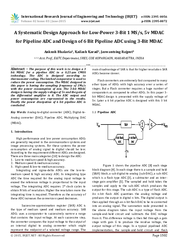 (PDF) IRJET-A Systematic Design Approach for Low-Power 3-Bit 1 MS/s, 5v ...