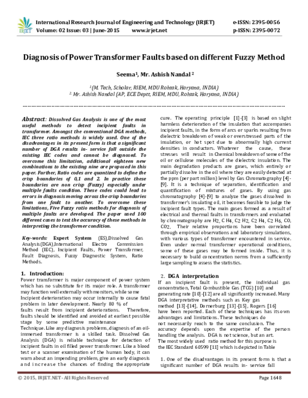(PDF) IRJET-Diagnosis of Power Transformer Faults based on different ...