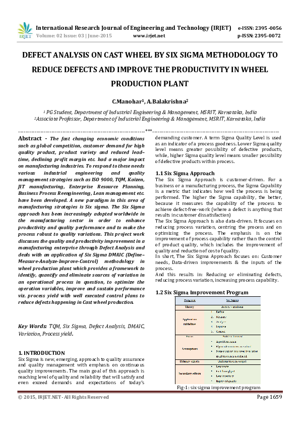 (PDF) IRJET-DEFECT ANALYSIS ON CAST WHEEL BY SIX SIGMA METHODOLOGY TO REDUCE DEFECTS AND IMPROVE ...