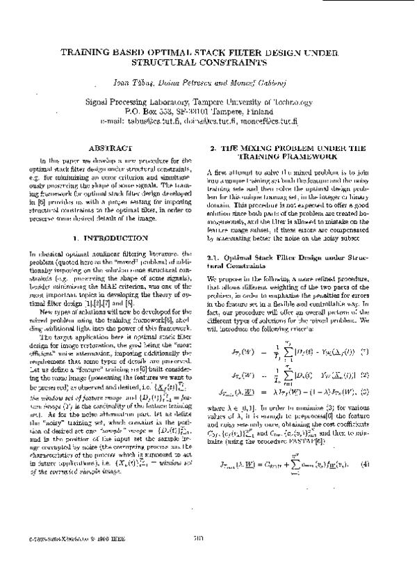 (PDF) Training based optimal stack filter design under structural constraints