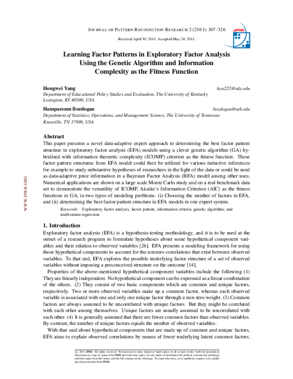 Pdf Learning Factor Patterns In Exploratory Factor Analysis Using The